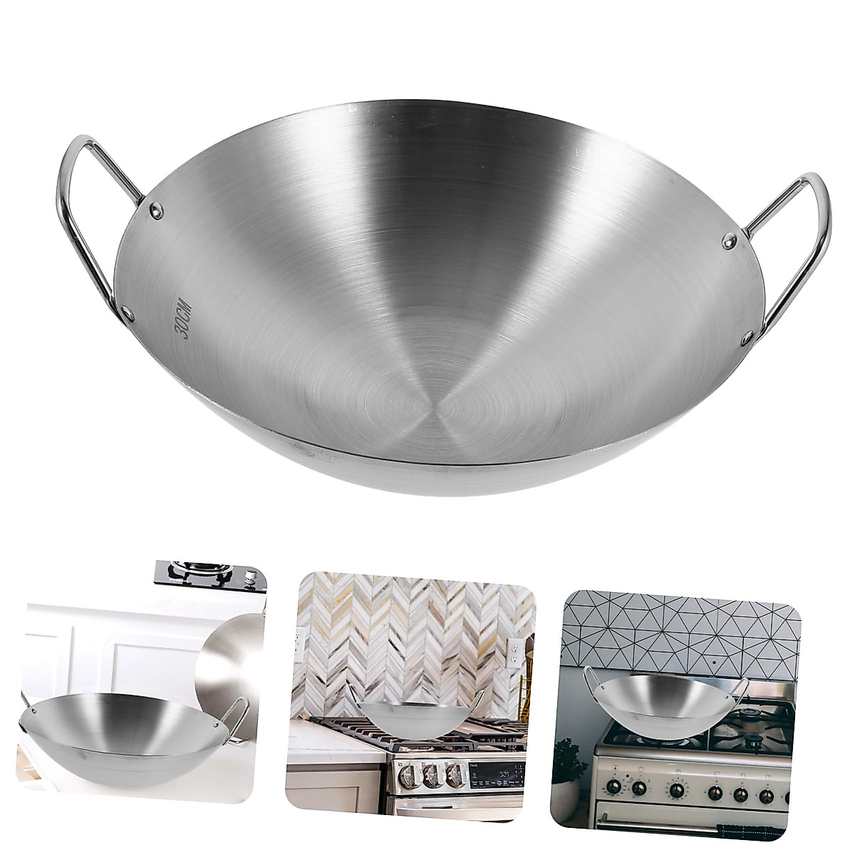 Ciieeo Stainless Steel Wok Dual- Handled Steel Wok Frying Pot Double Handle Wok Pot Stock Pot Carbon Steel Pow Wok Cooktop Wok Griddle Camping Accessories Skillet Binaural Pot Stove Flat