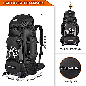 Unineovo 90L Large Capacity Camping Hiking Backpack for Women Men, Rainproof Travel Backpack with Rain Cover for Hiking, Backpacking, Camping and Traveling (Black)