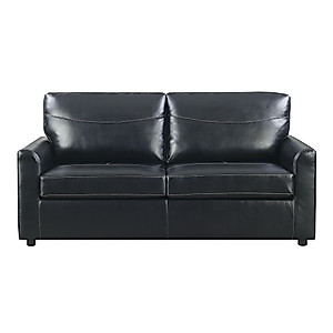 Madrona Burke Full Bella Black 71" Sleeper Sofa, with Pillows, Faux Leather Upholstery and Gel Foam Mattress