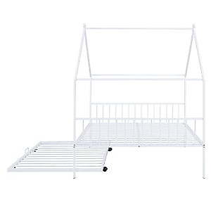 Merax Full Size Metal Floor House Bed Frame with Trundle for for Bedroom Dorm,Boys,Girls