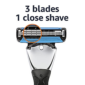 Amazon Basics 3-Blade Motion Sphere Razor for Men with Dual Lubrication, Handle & 20 Cartridges, Cartridges fit Amazon Basics Razor Handles only, 21 Piece Set, Black (Previously Solimo)