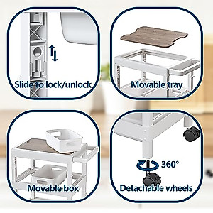 KLONVS 3-Tier Plastic Rolling Utility Cart with Handle, Multi-Functional Storage Trolley for Office, Living Room, Kitchen, Movable Storage Organizer with Wheels, White