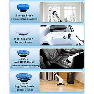 Vaxeple Electric Spin Scrubber, Cordless Cleaning Brush with 54" Adjustable Long Handle and 8 Replaceable Brush Heads, 2 Working Speed Shower Scrubber