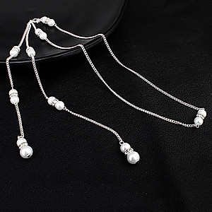 Asphire Vintage Bridal Pearl Back Chain Necklace Long Pendant Lariat Y Necklace Crystal Pearl 1920s Costume Wedding Accessories for Women