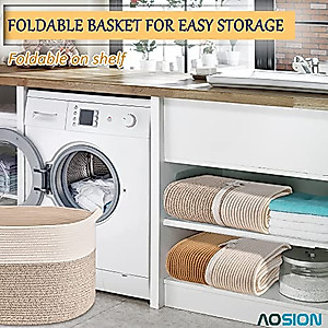 AOSION Large Cotton Rope Basket 22" x 22"x14" Extra Large Storage Baskets, Woven Laundry Basket for Blankets, Nursery Toy Basket with Handles, Blanket Basket for Living Room (Brown)