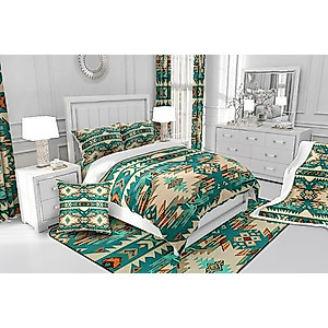 Feelyou Green Southwestern Bedding Set King Size Geometric Comforter Cover Set Tribal Native American Design Western Decor Duvet Cover Stripe Line Bedspread Cover Room Decor Quilt Cover(No Comforter)