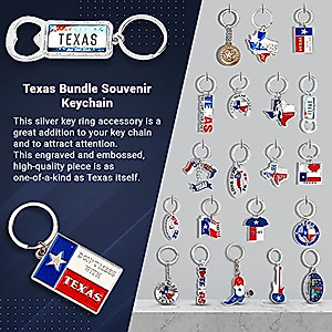 Texas Bundle Souvenir Keychains, 21 Pcs Set, Texas Lone Star on Texas State Map, Don't Mess with Texas, I Love Texas, Longhorn, Texas Seal, Texas Bottle Opener, Texas Collection, Metallic