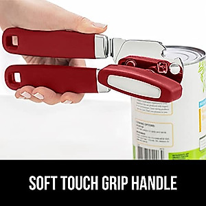 Gorilla Grip Hand Held Can Opener and Vegetable Peeler, Large Lid Openers Rust Proof, Kitchen Food Peelers Safe Blade Guard, Both in Red, 2 Item Bundle
