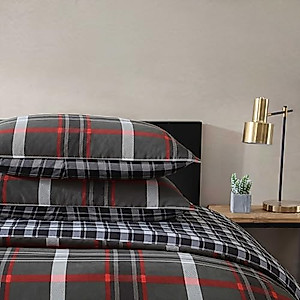Eddie Bauer - Queen Duvet Cover, Reversible Bedding Set with Matching Shams, Cozy Home Decor (Willow Plaid Grey, Queen)
