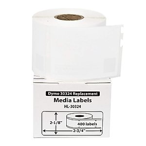 HOUSELABELS Compatible DYMO 30324 Media Labels (2-1/8" x 2-3/4") Compatible with Rollo, Some DYMO LW Printers, 6 Rolls /2400 Labels