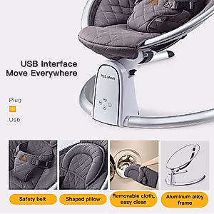 Hot Mom NEW Baby Swing Bluetooth and Intelligence Timing Electric Baby Rocker Multiple Gears Seat Adjustment & Baby Chair(Dark Grey)