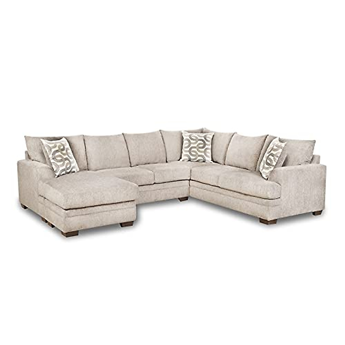Pemberly Row 125" 2 Piece Modular Sectional Sofa Couch, U-Shaped Couch with Full Bodied Chaise, Upholstered Fabric for Living Room, Office, and Apartment, in Cream