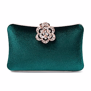 Mulian LilY Green Velvet Evening Bags For Women With Flower Closure Rhinestone Crystal Embellished Clutch Purse For Party Wedding M453