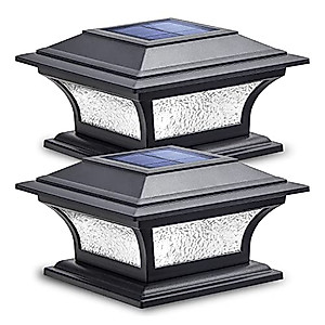 SIEDiNLAR Solar Post Lights Outdoor Glass LED Fence Cap Light 2 Modes for 4x4 5x5 6x6 Posts Deck Patio Garden Decoration Warm White/Cool White Lighting Black (2 Pack)