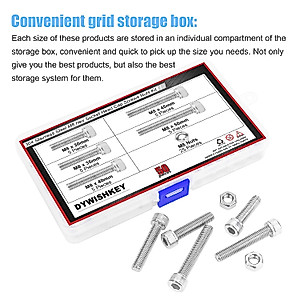 DYWISHKEY 50 Pieces M8 x 30mm/35mm/40mm/45mm/50mm Stainless Steel 304 Hex Socket Head Cap Bolts and Nuts Kit