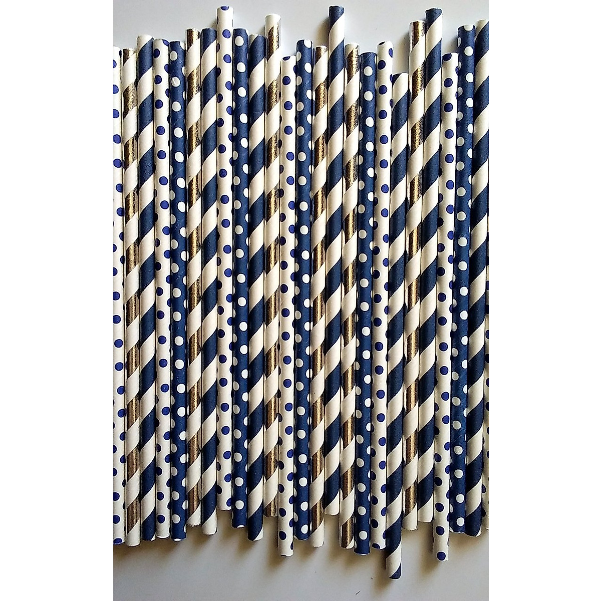 100 premium Navy with silver, party DIY, Mason Jars, Weeding, paper drink straws can be use for cake pop stick by ETL Products