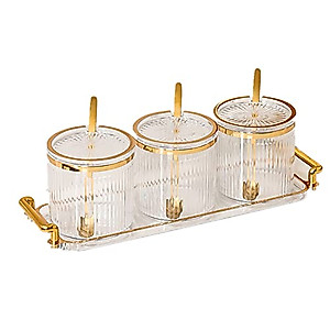 Acrylic Condiment Spice Jars,Condiment Spice Box With Lids and Spoons and Tray,Clear Plastic Condiment Canisters,Seasoning Box 3 Pack,Seasoning Box Set for Kitchen to Storage Salt,Paprika,Sugar