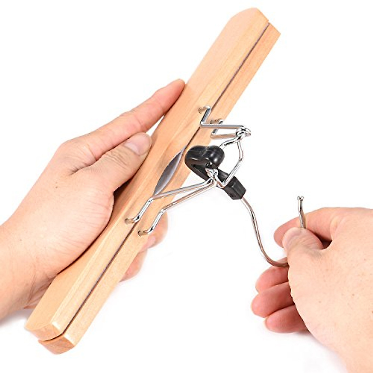 RoyalHanger Wooden Hangers 10 Pack, Skirt Hangers Pant Hangers Collection Wood Hangers Clamp Hanger Trouser Hangers, Non Slip, Natural Finish