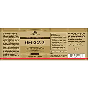 SOLGAR Triple Strength Omega 3 950 mg - 50 Softgels - Supports Joint & Skin Health - Non-GMO, Gluten Free, Dairy Free - 50 Servings