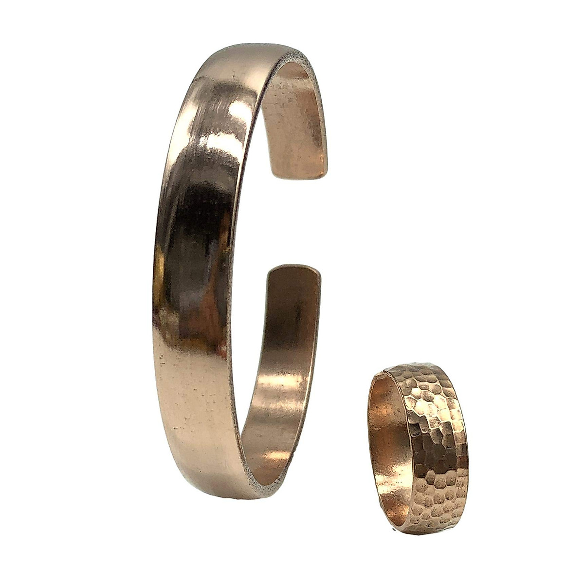 Healing Lama Original Medium Gauge Easy to Adjust 100% Pure Copper Tibetan Healing Bracelet and Thumb Ring Set. Unisex (Plain)