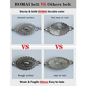 BOMAI Western Concho Chain Belt for Women Boho Cowgirl Metal WaistChain with Turquoise (03-Silver, Length 47" (30"+extended chain 17"))