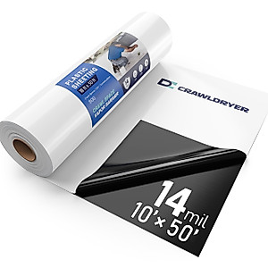 Crawl Space Vapor Barrier - 14 mil 10' x 50', Vapor Barrier for Crawlspace Encapsulation kit, Vapor Barrier Plastic Material, Crawlspace Liner, Heavy Duty Plastic sheeting, Black and White Panda Film