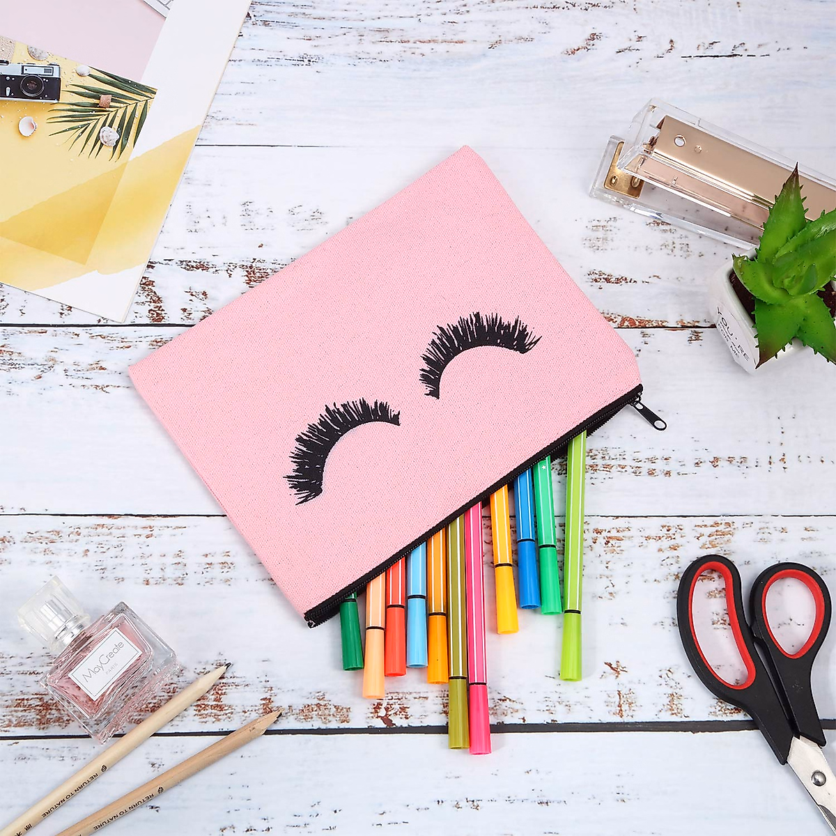 18 Pieces Eyelash Cosmetic Bags Canvas Lash Makeup Bag Travel Make up Pouches Toiletry Bag with Zipper for Women and girls (M, Pink)