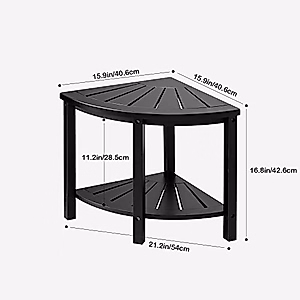 Forevich Shower Corner Bamboo Bench with Shelf, Corner Seat Shower Stool for Inside Shower Black