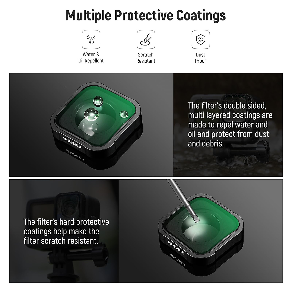 NEEWER 15X Macro Lens Compatible with GoPro Hero 12 Hero 11 Hero 10 Hero 9 8 7 6 Black Action Camera Close Up Filter Anti Reflective Multicoated HD Optical Glass/Aluminum Frame, Not Waterproof, LS-31