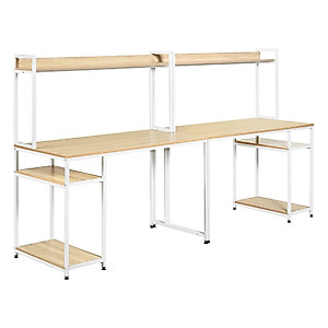 HOMCOM 94.5in Industrial Double Computer Desk with Hutch and Storage Shelves, Extra Long Two Person Home Office Desk, Writing Table Workstation for 2 People with CPU Stand, Oak Wood Grain