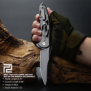 ARTISANCUTLERY Artisan Cutlery Hoverwing Pocket Folding Knife ATZ-1801P, Tactical EDC Knife with Stonewash D2 Blade and Steel Handle for Men Outdoor Hiking Camping Survival Hunting