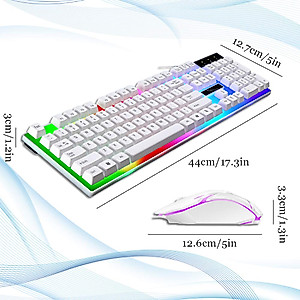 BenRan Wired Gaming Keyboard Rainbow Backlit Mechanical Keyboard Mouse Combo, LED 104 Keys USB Ergonomic Keyboard, Mouse for PC Gamer(White)