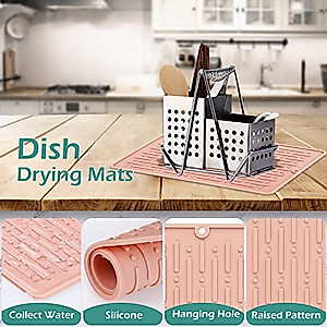 GeeRic Dish Drying Mats, Heat-resistant Silicone Mat for Kitchen Counter, Non-Slip Dish Dry Mat Dishwasher Safe Large, Pink