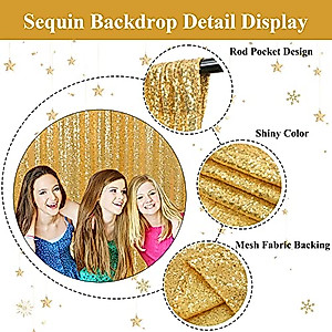 HELAKU Gold Sequin Backdrop Curtains - 4 Panels 2.5x8ft Sequin Backdrop Gold Backdrop Curtains for Wedding Birthday Party Decoration Glitter Backdrop Curtains