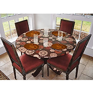 LAMINET Elastic Fitted Table Cover - Medallion - Large Round - Fits Tables up to 45-56” Diameter