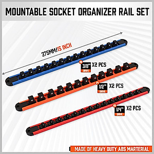 6-Pieces Practical Socket Organizer 1/4-Inch 3/8-Inch 1/2-Inch Socket Holders Red And Blue Magnetic Socket Organizers For Toolboxes