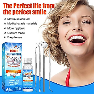 Tooth Repair Kit, Temporary Fake Teeth, Fixing The Missing and Broken Tooth Replacements, with 4 Dental Tools