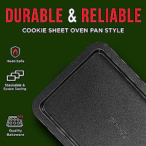3 Piece Set Nonstick Carbon Steel Oven Bakeware -Professional Quality Kitchen Cooking Baking Trays -PFOA, PFOS, PTFE-Free Small, Medium & Large Baking Sheet Pans