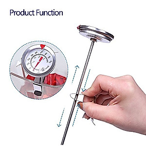 KT THERMO Deep Fry Thermometer With Instant Read,Dial Thermometer,6" Stainless Steel Stem Meat Cooking Thermometer,Best for Turkey,BBQ,Grill