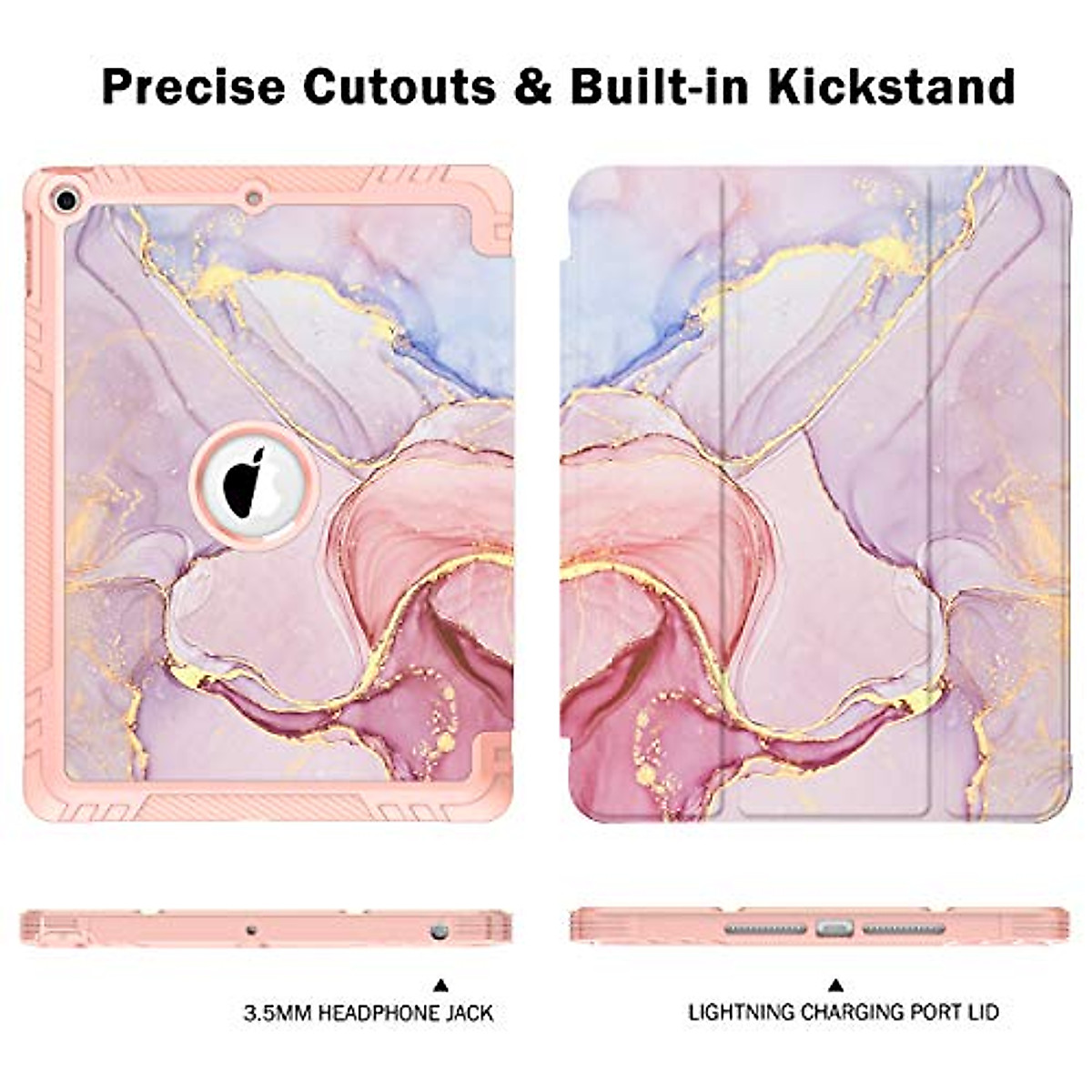 PIXIU Compatible with Pad 9.7 inch Case with Pencil Holder,pad 6th /5th Generation Cases,Full Body Protective Folio Leather Smart case Cover with Wake/Sleep Feature (Purple Marble)