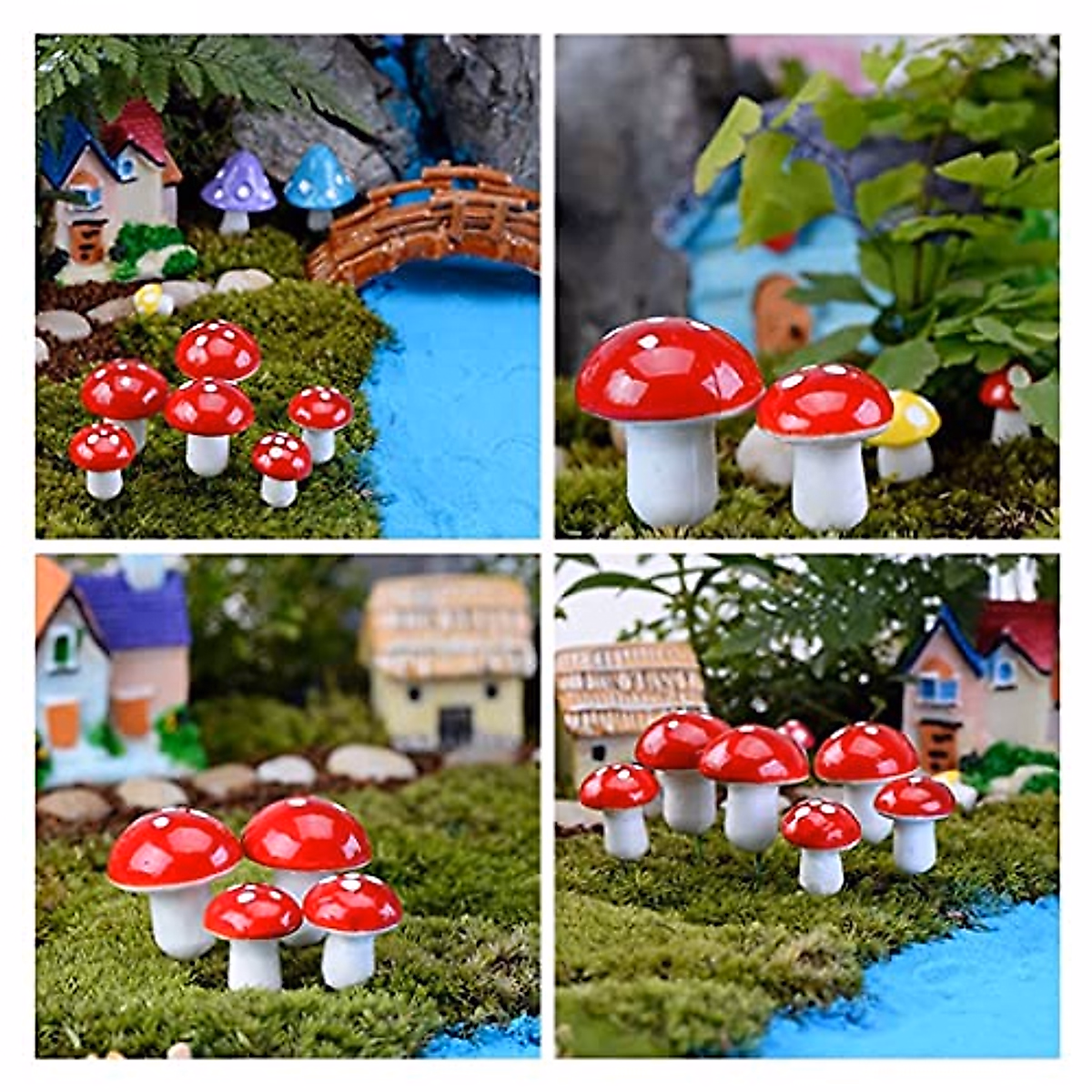 Aliotech 50 Pieces Mini Mushroom Miniatures Artificial Garden Fairy Bonsai Plant Pot Resin Craft Decoration for Home DIY Micro Landscape Decor (Red)