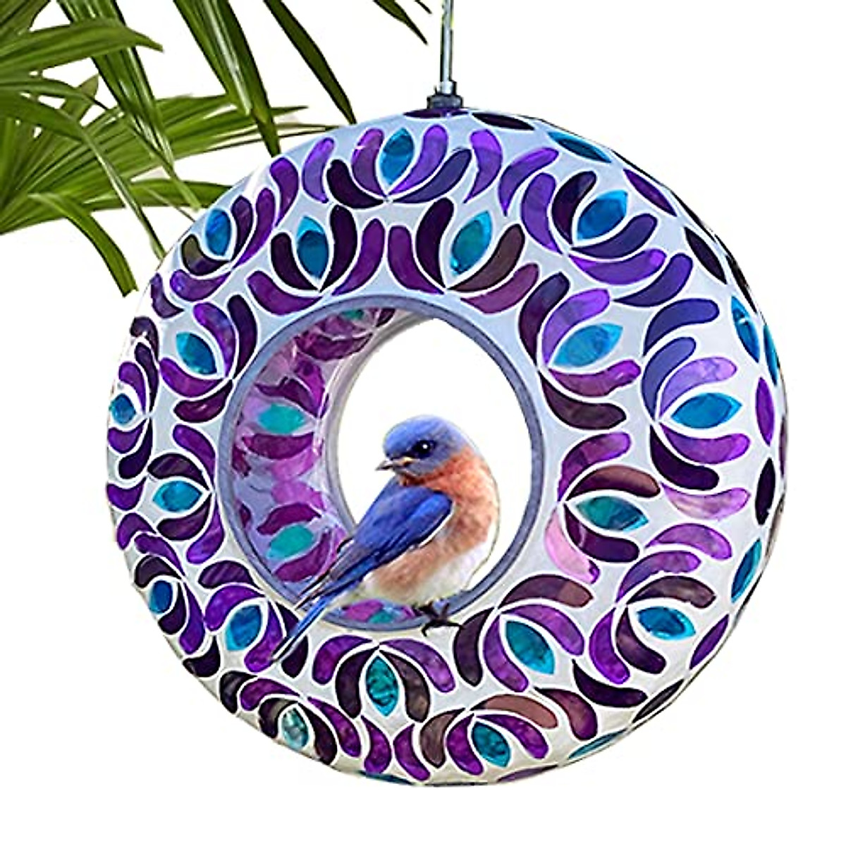 Lily's Home Hanging Outdoor Fly Through Wild Bird Feeder, an Excellent Addition to Any Garden, Mosaic. 8 Inches. Purple and Blue