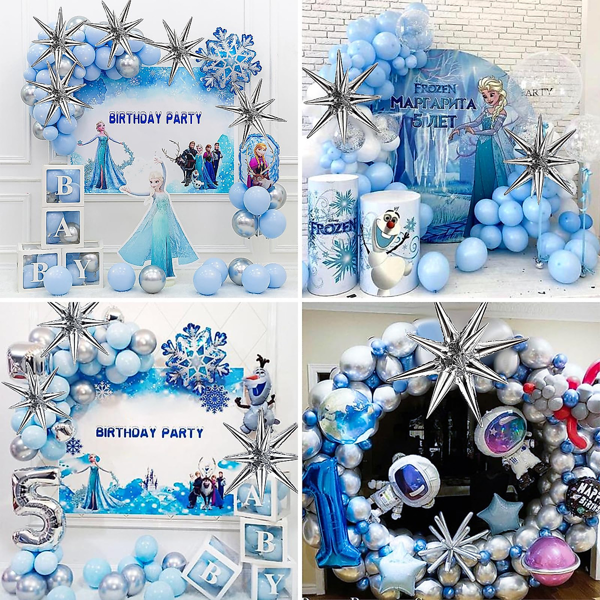 TemBelle 10PCS Silver Star Balloons, Huge Silver Explosion Star Aluminum Foil Balloons for Birthday Party Graduation Baby Shower Wedding Holiday Disco Party Balloon Decoration Supplies