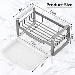Utobao Kitchen Sink Caddy Sponge Holder, Kitchen Caddy 304 Stainless Steel Soap Holder for Kitchen Sink, Kitchen Sink Organizer Countertop with Removable Drain Tray-Silver