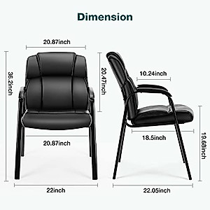 OLIXIS Office Desk Guest Wheels PU Leather Reception Chairs with Padded Arms and Metal Frame for Conference, 2 Pack, Black