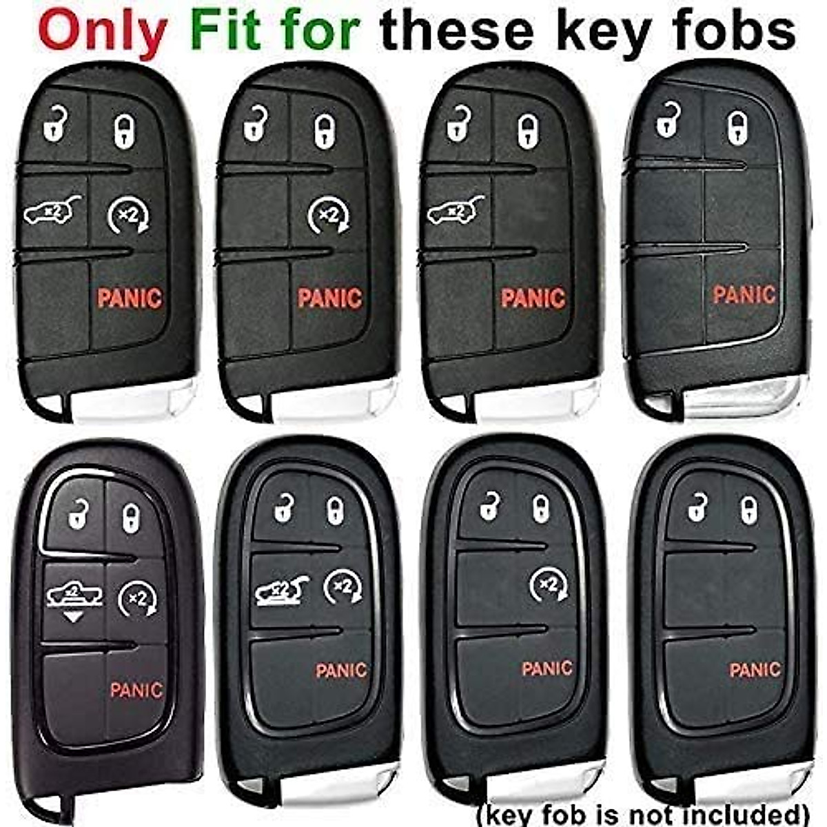 Compatible with Jeep Key Fob Cover with Leather Keychain Soft TPU Protection Key Case for Grand Cherokee Renegade Chrysler 200 300 Dodge RAM Durango Challenger Journey Dart Fiat Smart Key,Black