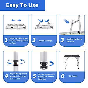 Moosinily Small Folding Table 2FT Foldable Camping Table Portable Picnic Table Aluminum 2 Height Adjustable Outdoor Beach Card Black 23.6×15.7 inch
