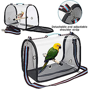 SinHuo Bird Carrier for Parrot Travel Cage Bag Carriers, Lightweight Transparent Breathable Portable Outdoor Birdcages Bird Bag for Budgies, Small Bird Cages with Wood Stand (Blue)