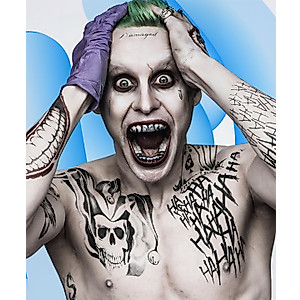 3-Pack Large Cosplay Clown Prince JOKAR & HARLI QUYNN Temporary Tattoos – 8.2 x 11.6 Inch Fake Tattoos for Cosplay, Halloween, and Parties