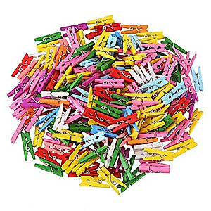 DIYASY 120 Pcs Mini Colored Wood Clothespins,1 Inch Craft Clips Photo Paper Peg Pin with Jute Twine for Photo and Picture Hanging.